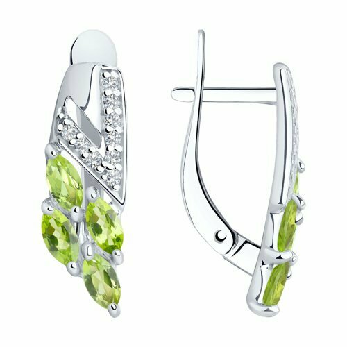 Серьги The Jeweller, серебро, 925 проба, родирование, фианит, хризолит, зеленый