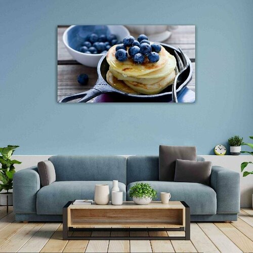 Картина на холсте 60x110 LinxOne "Ягоды десерт блинчики черника" интерьерная для дома / на стену / на кухню / с подрамником
