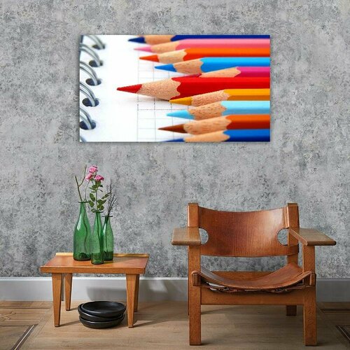 Картина на холсте 60x110 LinxOne "Карандаши, тетрадь, цвета" интерьерная для дома / на стену / на кухню / с подрамником