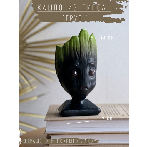 Кашпо из гипса "Грут", 14 см, черно-зеленый / органайзер / статуэтка