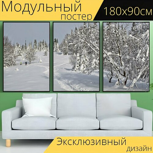 Модульный постер "Зима, туризм, пейзаж" 180 x 90 см. для интерьера