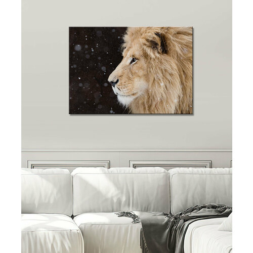 Картина - Лев, лев царь зверей, красивый лев, лев в профиль, грива льва (33) 20х30