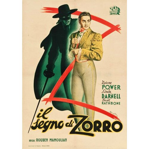 Плакат, постер на холсте Знак Зорро (The Mark of Zorro, 1940г). Размер 21 на 30 см