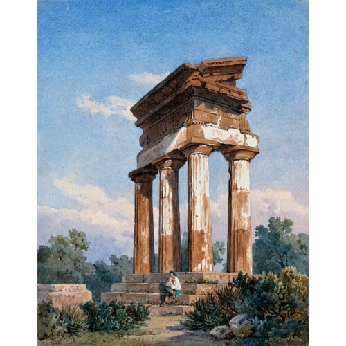 Плакат, постер на холсте A Temple Ruin in Agrigento-Carl Gotzloff/Руины храма в Агридженто-Карл Гетцлофф. Размер 30 х 42 см