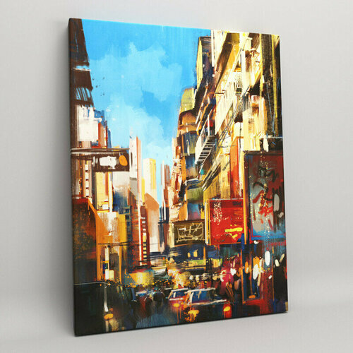 Картина на холсте (интерьерный постер) "Солнечный городской пейзаж", с деревянным подрамником, размер 22x30 см