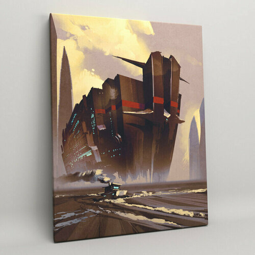 Картина на холсте (интерьерный постер) "Космический корабль и маленький сборщик", с деревянным подрамником, размер 30x40 см