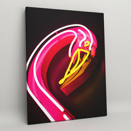 Картина на холсте (интерьерный постер) "Неоновая вывеска фламинго", с деревянным подрамником, размер 30x40 см