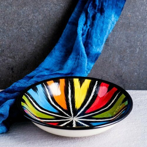 Тарелка Риштанская Керамика "Атлас", разноцветная, глубокая, 20 см (комплект из 4 шт)
