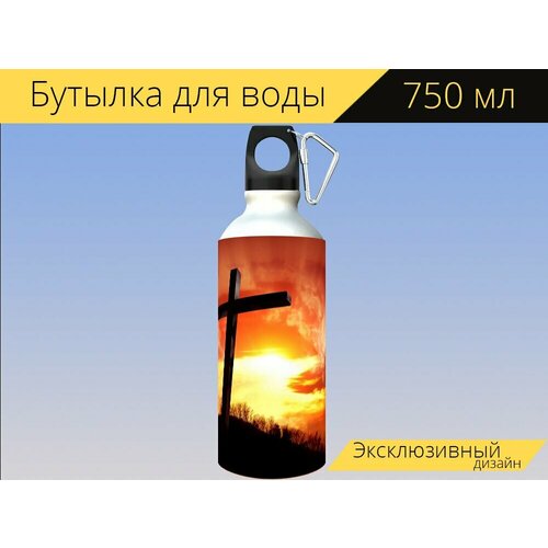 Бутылка фляга для воды "Бог, иисус, иисус христос" 750 мл. с карабином и принтом