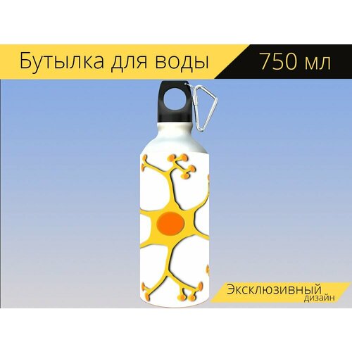 Бутылка фляга для воды "Нейрон, клетка, ядро" 750 мл. с карабином и принтом