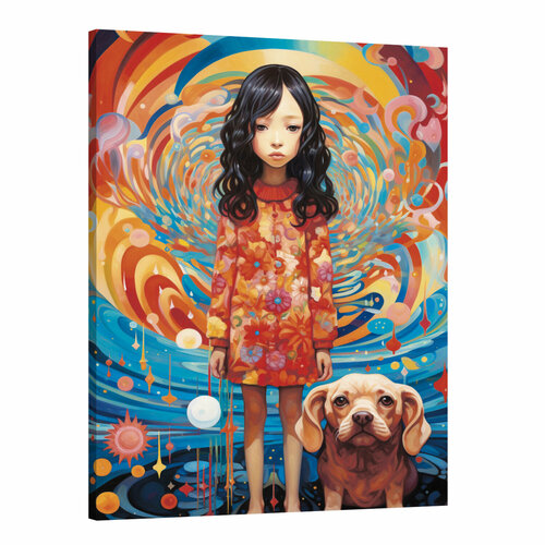 Интерьерная картина 50х70 "Девочка с собакой"