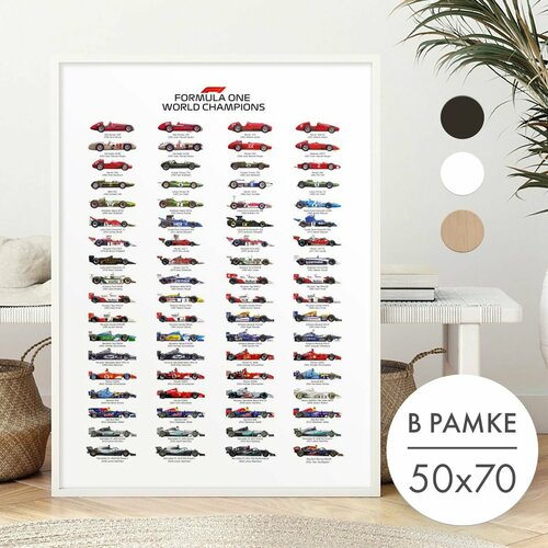Плакат Постер 50х70 В рамке "Формула 1 гоночные автомобили" для интерьера