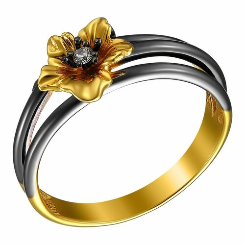 Перстень UVI Ювелирочка Серебряное кольцо с Фианитом, серебро, 925 проба, родирование, фианит, золотой, серебряный