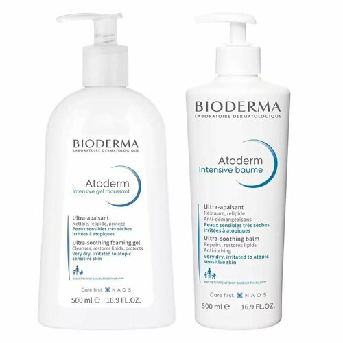 Bioderma Набор Atoderm Intensive: бальзам 500 мл + очищающий гель 500 мл