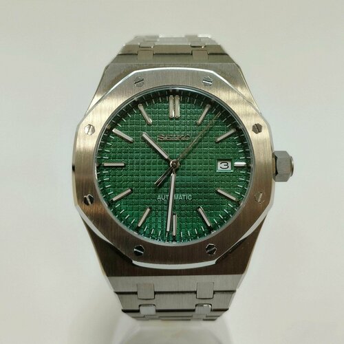 Наручные часы Механические часы Seiko MOD, хомаж на Audemars Piguet Royal Oak на базе механизма Tmi-Seiko NH35A, зелёный циферблат, серебряный, зеленый