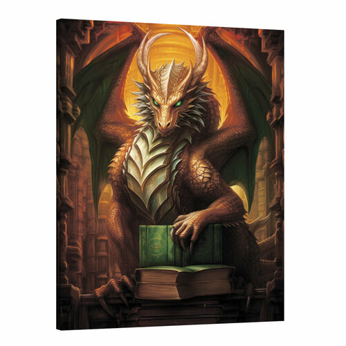 Интерьерная картина 50х70 "Деревянный дракон: страж мудрости"
