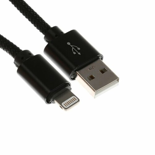 Кабель Lightning - USB, 2.1 А, оплётка нейлон, 1 метр, чёрный (комплект из 9 шт)