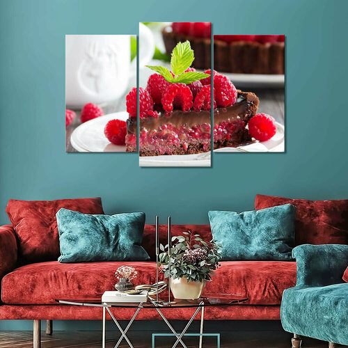 Модульная картина/Модульная картина на холсте/Модульная картина в подарок/десерт с малиной-dessert with raspberries 120х80