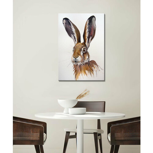 Картина - Заяц, зайцы, зайчонок, зайка, ушастый заяц, пушистый заяц, заяц рисунок, заяц акварель, заяц стилизация, заяц арт (23) 40х60