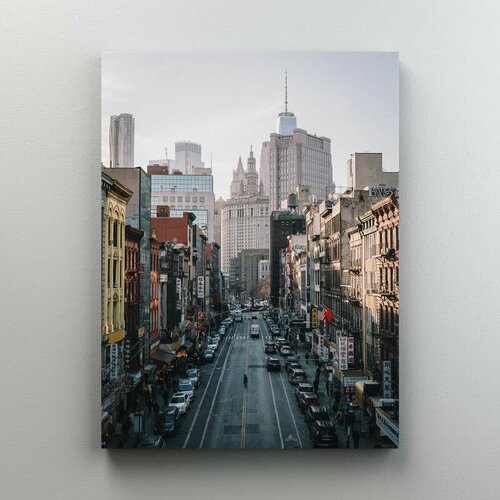 Интерьерная картина на холсте "Вид на дорогу с высоты в дневное время - Нью-Йорк" размер 22x30 см