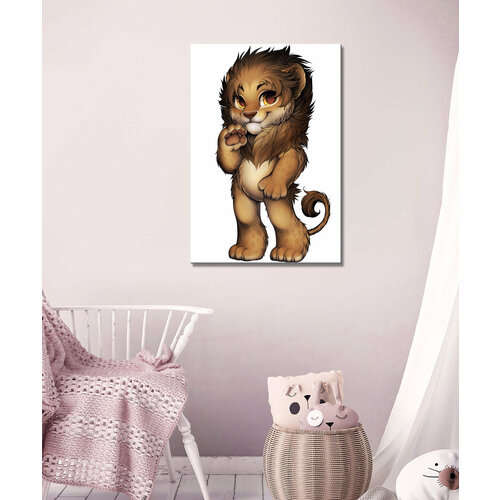 Картина - Лев, лев арт, львенок арт, лев царь зверей, милый львенок, львенок иллюстрация (34) 60х80
