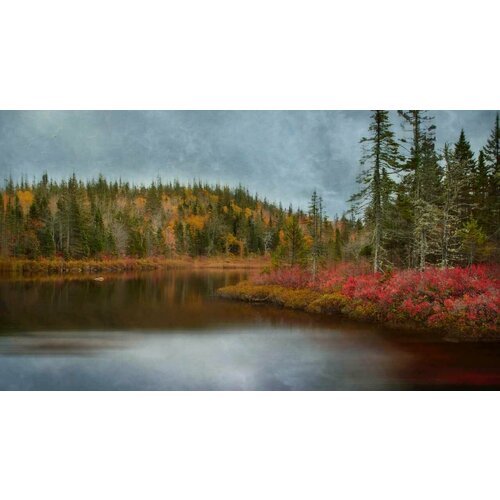 Картина на холсте 60x110 LinxOne "Пейзаж Природа Осень Озеро" интерьерная для дома / на стену / на кухню / с подрамником