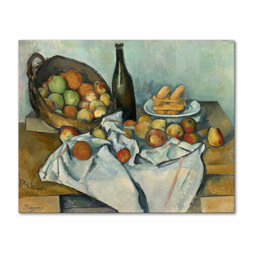 Картина для интерьера на холсте Поль Сезанна «Корзина с яблоками» 80х100, холст без подрамника