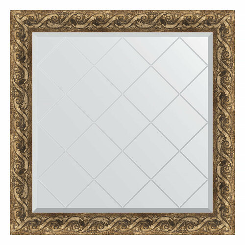 Зеркало настенное с гравировкой EVOFORM в багетной раме фреска, 86х86 см, для гостиной, прихожей, кабинета, спальни и ванной комнаты, BY 4313