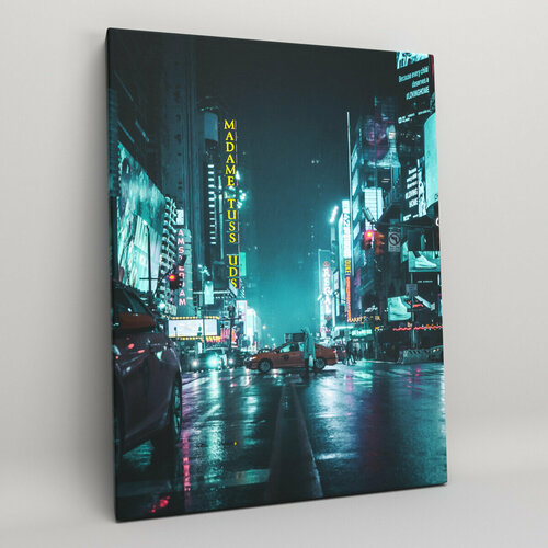 Картина на холсте (интерьерный постер) "Нью Йорк киберпанк", с деревянным подрамником, размер 30x40 см