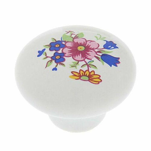 Ручка кнопка FLOWER Ceramics 017, d=32, керамическая, белая (комплект из 20 шт)