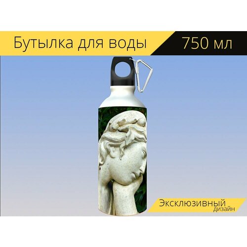 Бутылка фляга для воды "Ангел, женщина, голова" 750 мл. с карабином и принтом