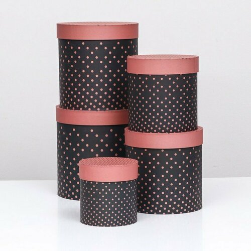 Набор круглых коробок 5в1 "Розово-черный горох", 25 × 25 ‒15 × 15 см (комплект из 2 шт)