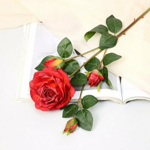 Цветы искусственные "Роза изыск" 10х64 см, красный (комплект из 3 шт)