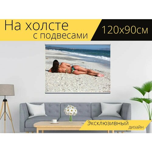 Картина на холсте "Женщина, купальник, купальники" с подвесами 120х90 см. для интерьера