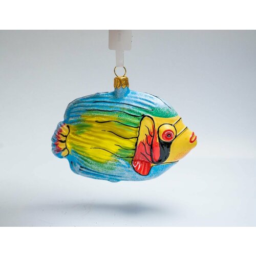 Ёлочная игрушка подводный МИР: рыбка-бабочка жёлто-голубая, стекло, 12х11 см, GMC z.o.o. 0887