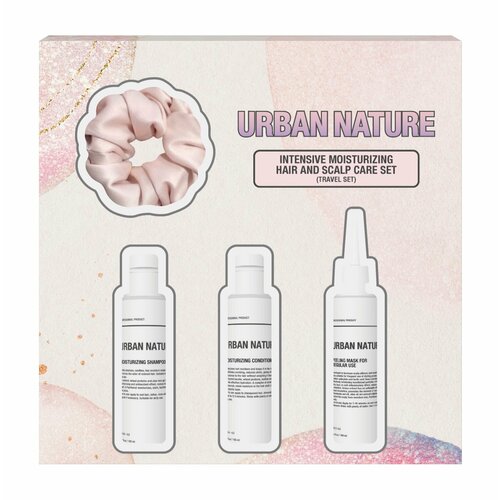 URBAN NATURE Набор для волос Интенсивное увлажнение trevel set (Резинка + Шампунь + Кондиционер + Пилинг)