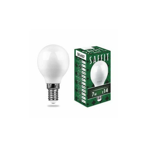 Светодиодная LED лампа Saffit шар G45 E14 7W(560Lm) 4000K 4K матовая 80x45 SBG4507 55035 (упаковка 16 штук)