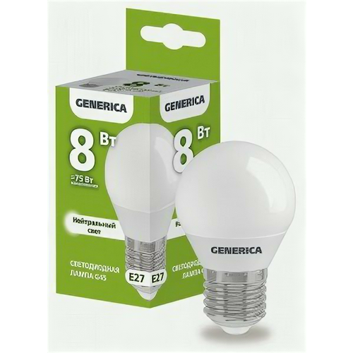 Светодиодная LED лампа IEK GENERICA шар G45 E27 8W(800lm) 4000K 4K 45x81 матовая LL-G45-08-230-40-E27-G (упаковка 14 штук)