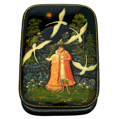 Шкатулка с художественной росписью "Ермаковы лебеди"