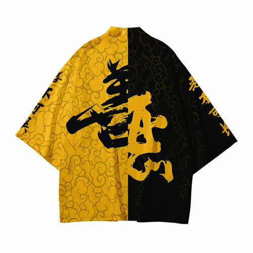 Карнавальные костюмы кардиган шелковый оверсайз кимоно накидка хаори ЖелтыйСимвол аниме японский стиль Размер L (160-175)