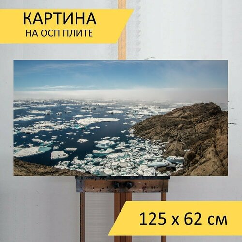 Картина на ОСП 125х62 см. "Замороженный, море, пейзаж" горизонтальная, для интерьера, с креплениями