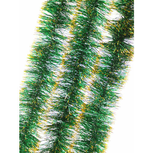 Мишура новогодняя (3 шт.) для праздничного настроения блестящая, длина 2.5 м, пушистость 15 см, "Зеленая с золотом"