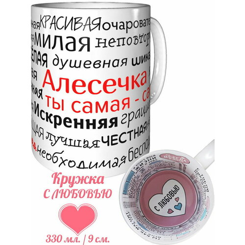Кружка комплименты Алесечка ты самая самая - внутри признания в любви