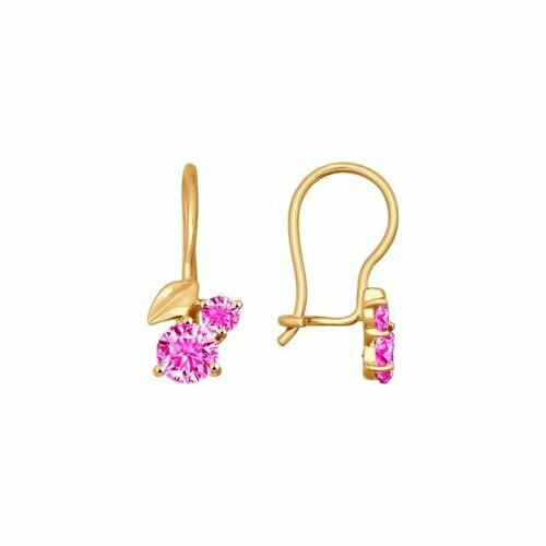 Серьги Thing Jewelry, красное золото, 585 проба, фианит, розовый