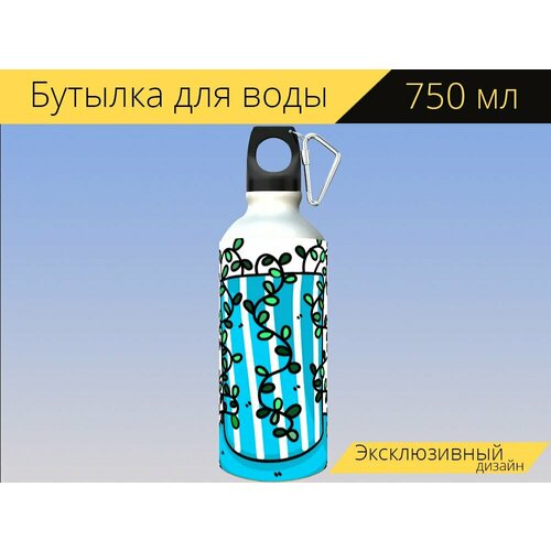 Бутылка фляга для воды "Горшечное растение, завод, природа" 750 мл. с карабином и принтом