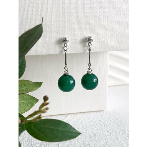 Серьги с подвесками ELENA MINAKOVA Jewelry Design, агат, размер/диаметр 30 мм, зеленый, серебряный