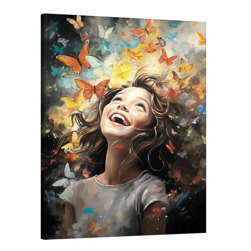 Интерьерная картина 50х70 "Портрет счастливой девушки"
