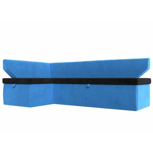 Кухонный угловой диван Омура левый угол, Велюр черный и голубой