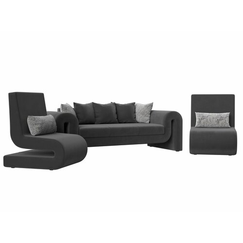 Набор Волна-1 (диван, 2 кресла), Велюр серый