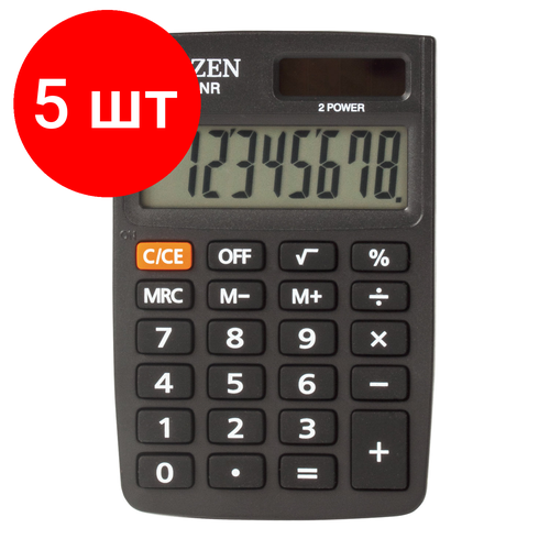 Комплект 5 шт, Калькулятор карманный CITIZEN SLD-100NR (90х60 мм), 8 разрядов, двойное питание